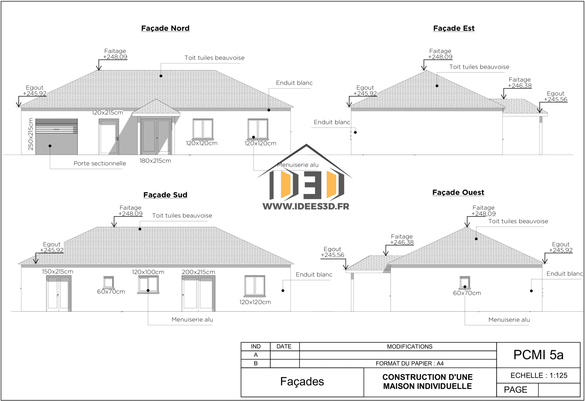 Plan de façade et toiture PCMI 05 ou DP4 par architecte en ligne